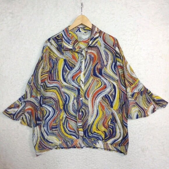 Multiples | Tops | Multiples Womens Button Up Shirt Colorful Flare ...